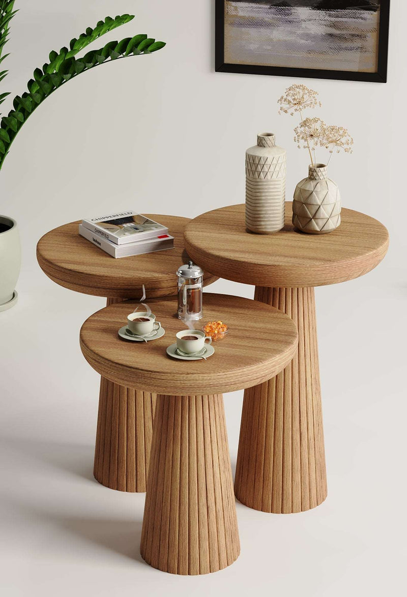 Ottawa Walnut Mushroom 3-Piece Side Table Set